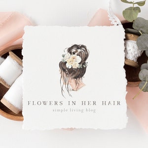 Watercolor Floral Logo, Messy Bun Logo, Woman Logo, Farmhouse Logo ...