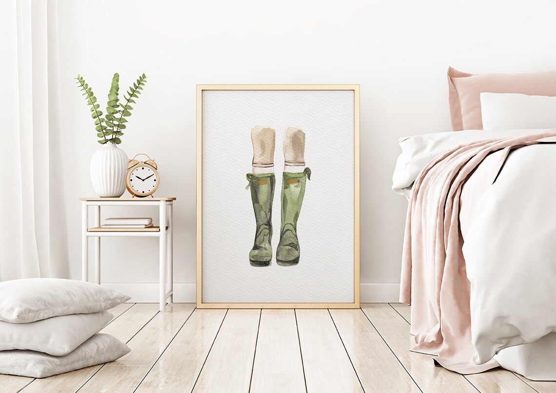 Rain Boots Print Farmhouse Print Shoes Print Watercolor Art | Etsy