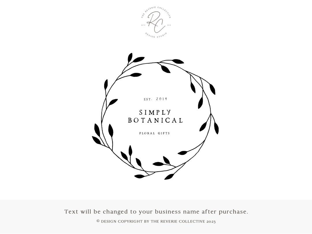 Rustic Logo, Hand Drawn Logo, Round Logo, Wreath Logo, Photography Logo ...