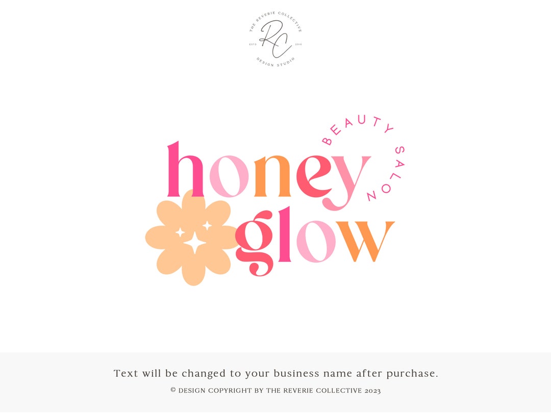 Bright Boho Logo, Colorful Logo, Retro Flower Logo, Bohemian Logo ...