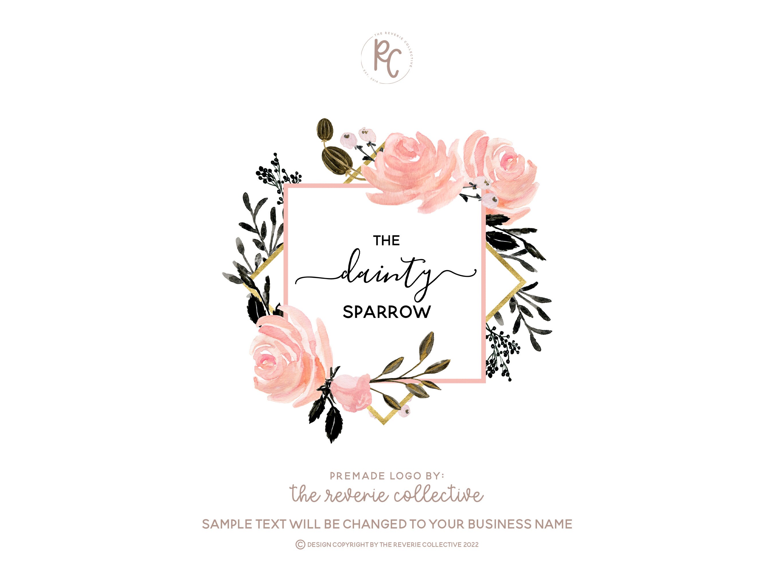 Paper & Party Supplies premade flower logo design Floral watercolor ...