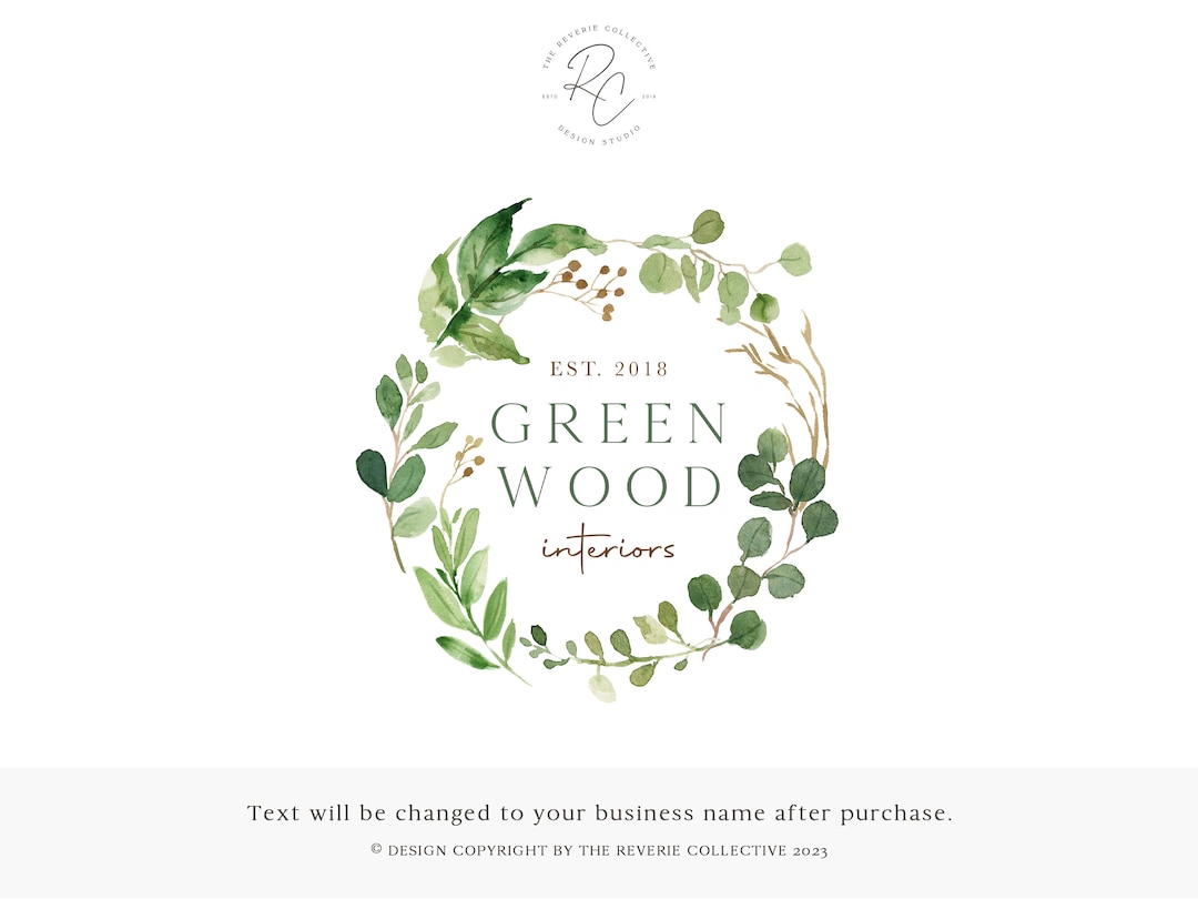 Watercolor Greenery Logo Design, Elegant Botanical Branding, Farmhouse ...