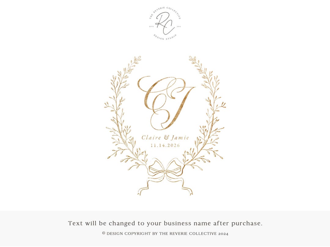 Victorian Wedding Crest Logo, Chinoiserie Logo, Gold Foil Monogram Logo ...