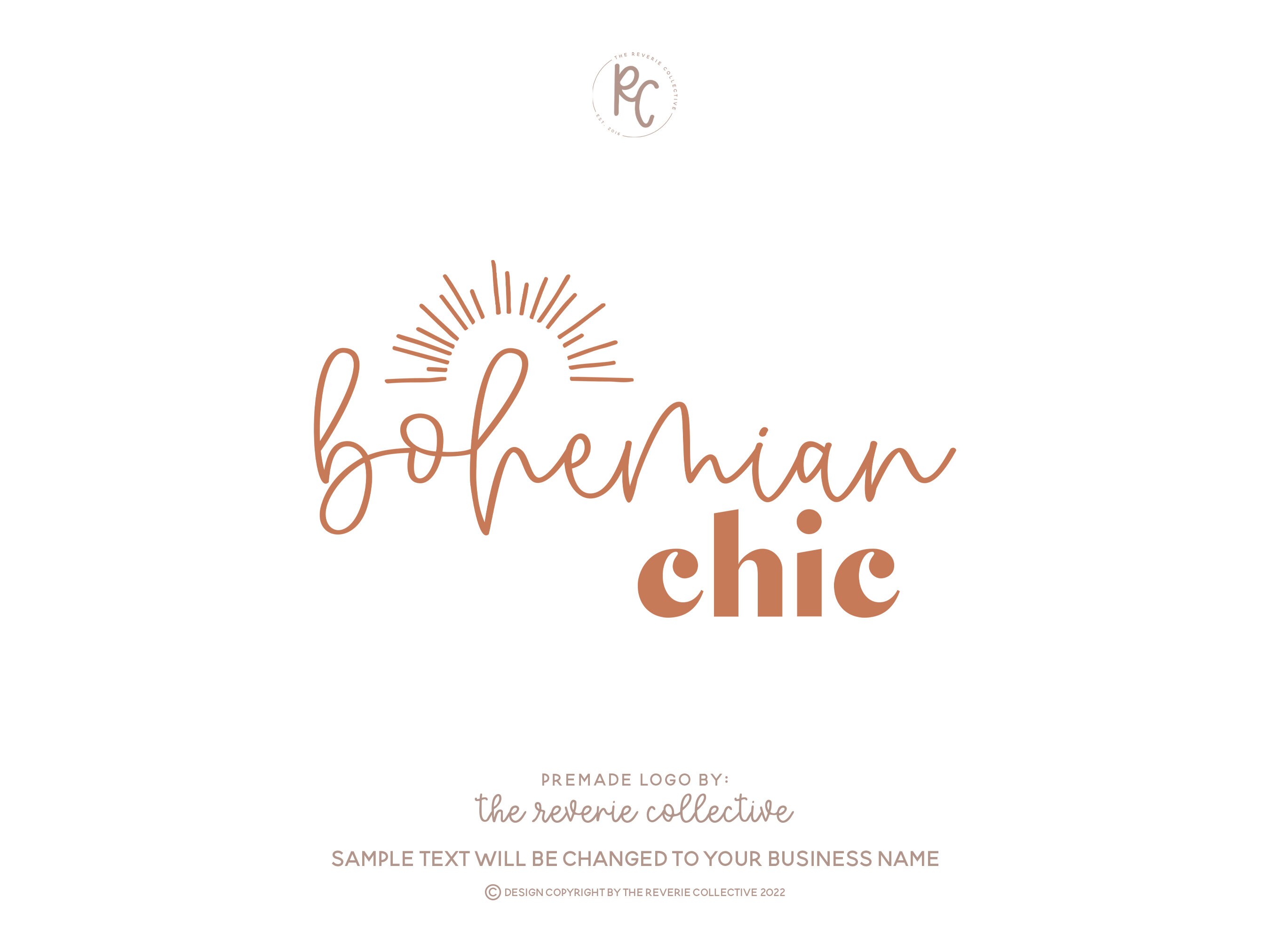 Boho Logo Sunburst Logo Retro Logo Modern Logo Bohemian - Etsy