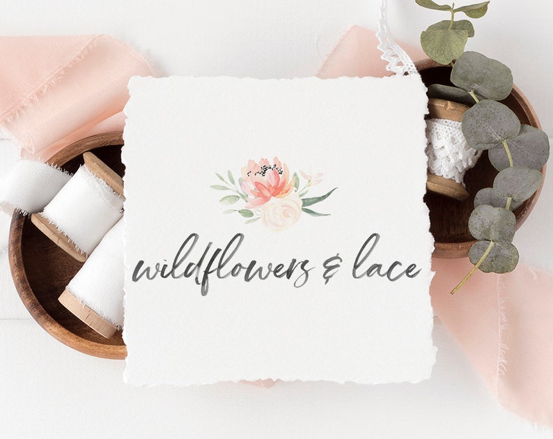 Watercolor Floral Logo Rustic Logo Hand Drawn Logo - Etsy