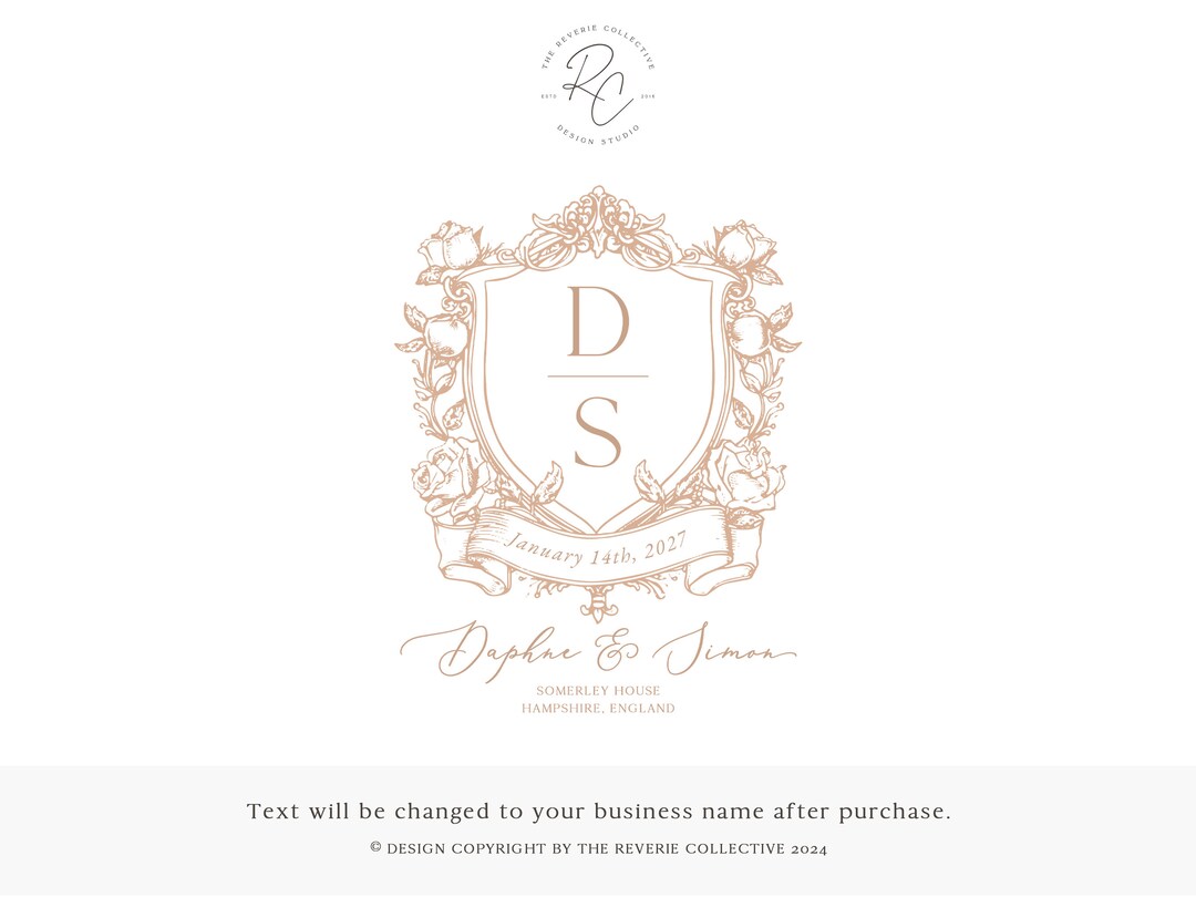 Victorian Wedding Crest Logo, Soft Chinoiserie Logo, Regal Monogram ...