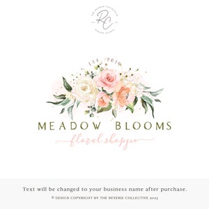 Watercolor Floral Logo Design: Feminine Farmhouse Roses, Premade ...