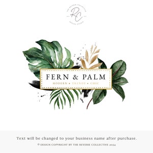 Palm Frond Logo, Watercolor Botanical Logo, Lush Leaf Frame Logo, Plant ...