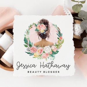 Watercolor Girl Logo, Beauty Blog Logo, Hairstylist Logo, Hair Salon ...