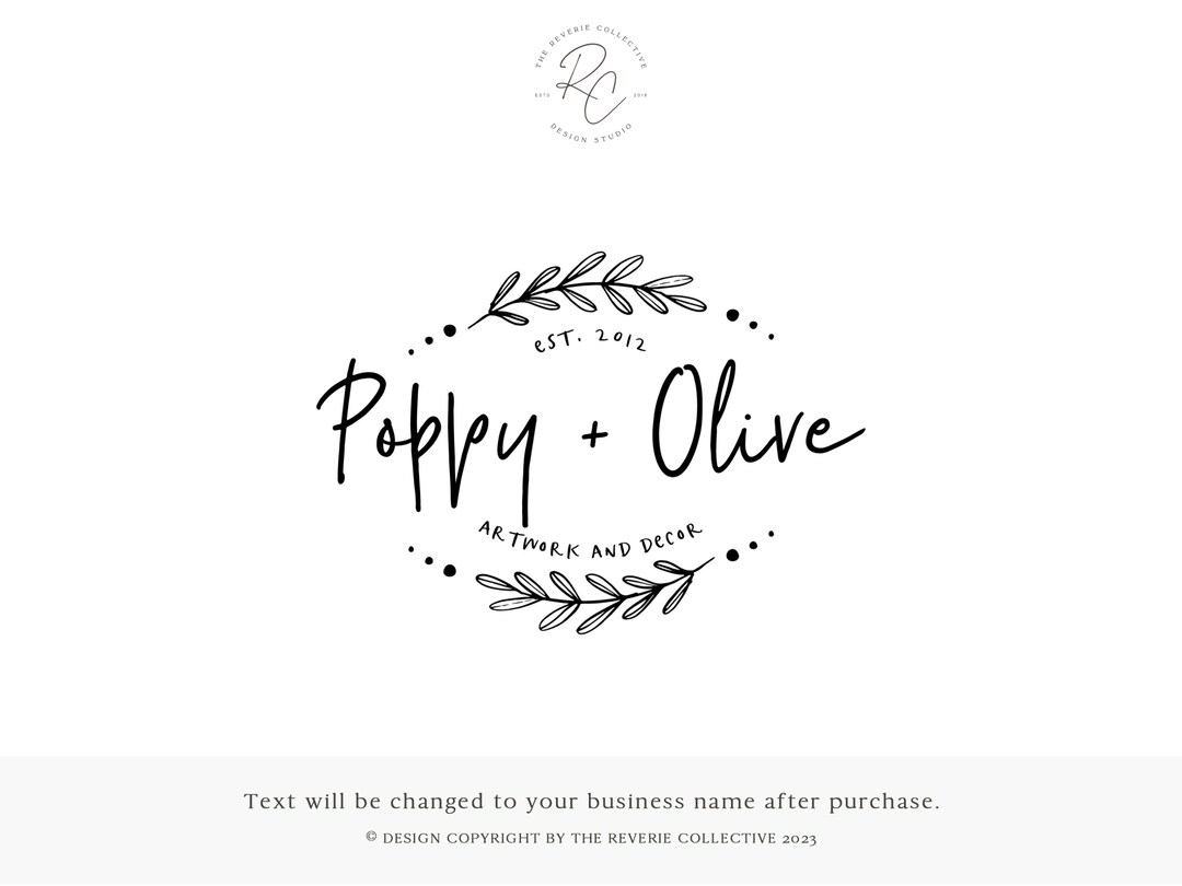 Rustic Floral Logo, Hand Drawn Wreath Logo, Photography Logo, Laurel ...