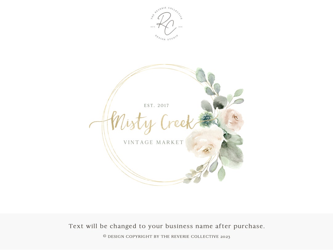 Round Logo, Circle Logo, Watercolor Floral Logo, Rose Logo, Eucalyptus ...