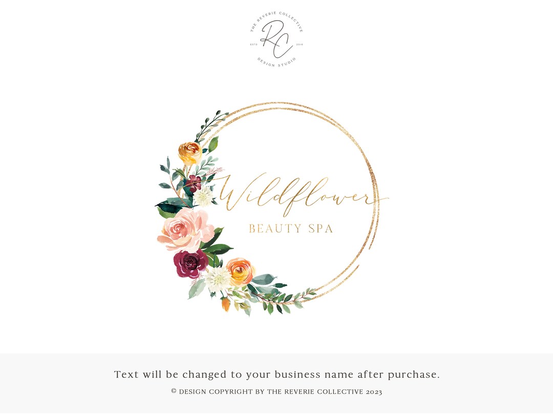 Wreath Logo, Round Logo, Rose Logo, Circle Logo, Watercolor Floral Logo ...