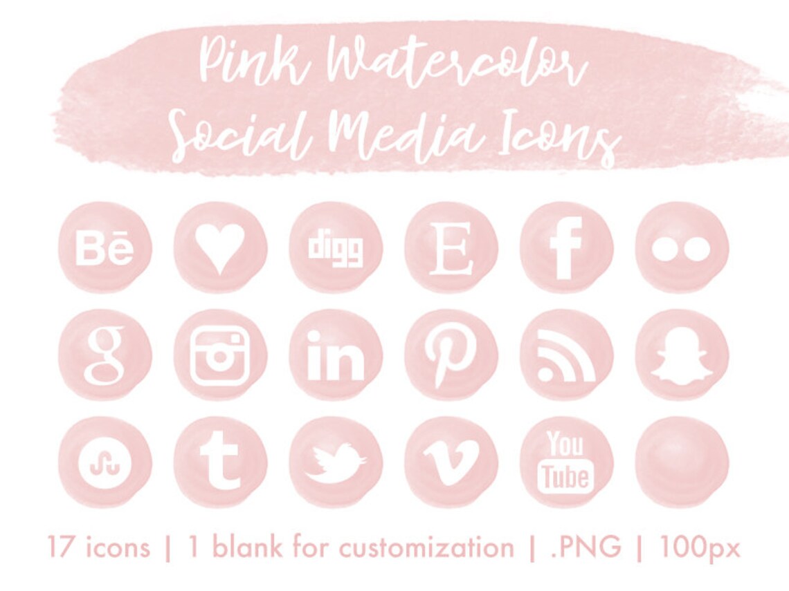 Pink Watercolor Social Media Icons: Blog Branding (PNG Digital Download ...