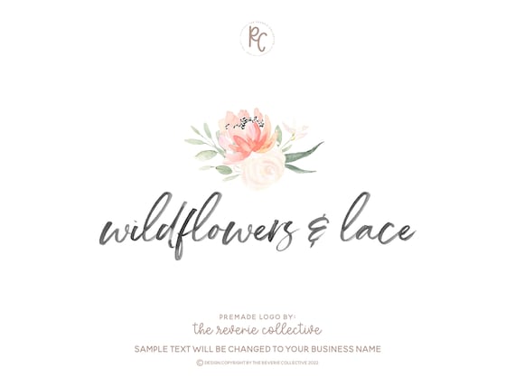 Watercolor Floral Logo Rustic Logo Hand Drawn Logo - Etsy
