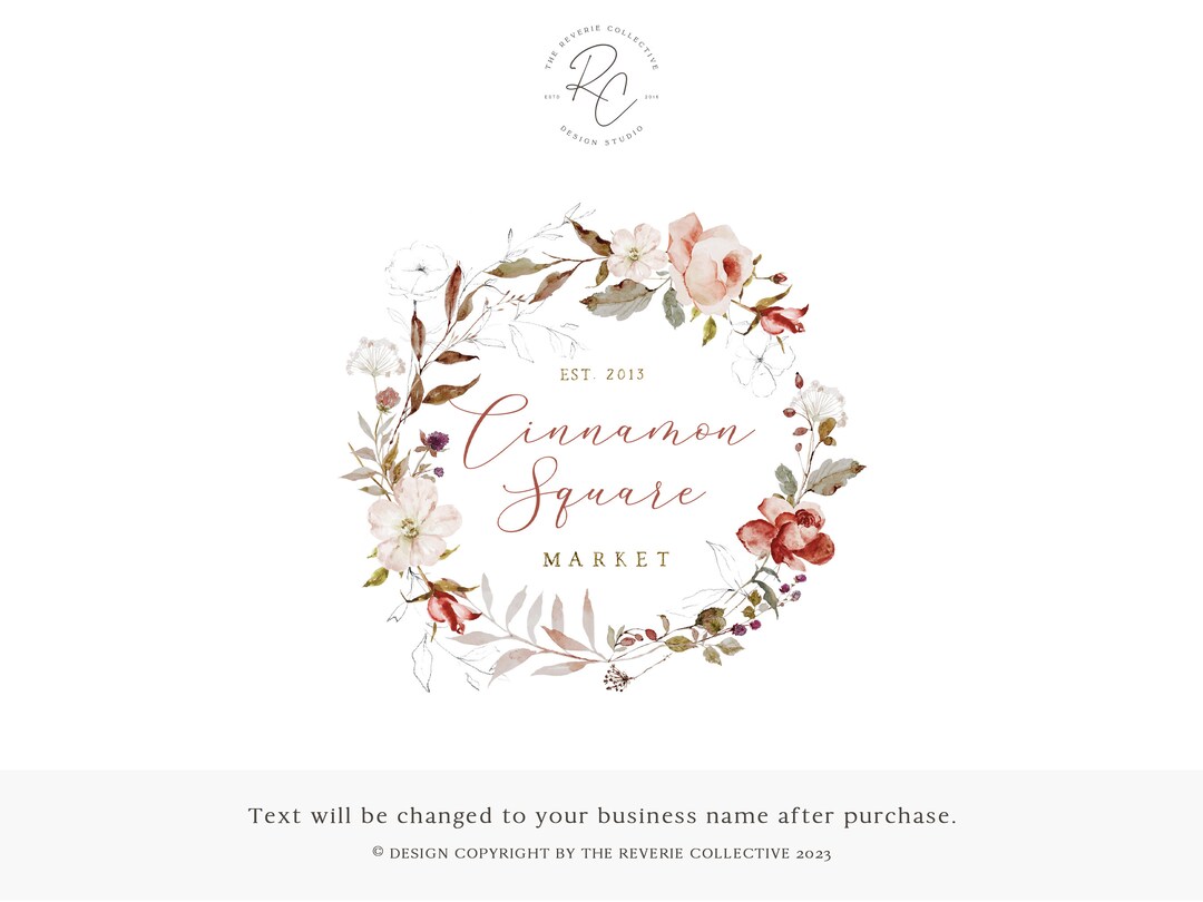 Wreath Logo, Autumn Logo, Watercolor Floral Logo, Farmhouse Logo ...