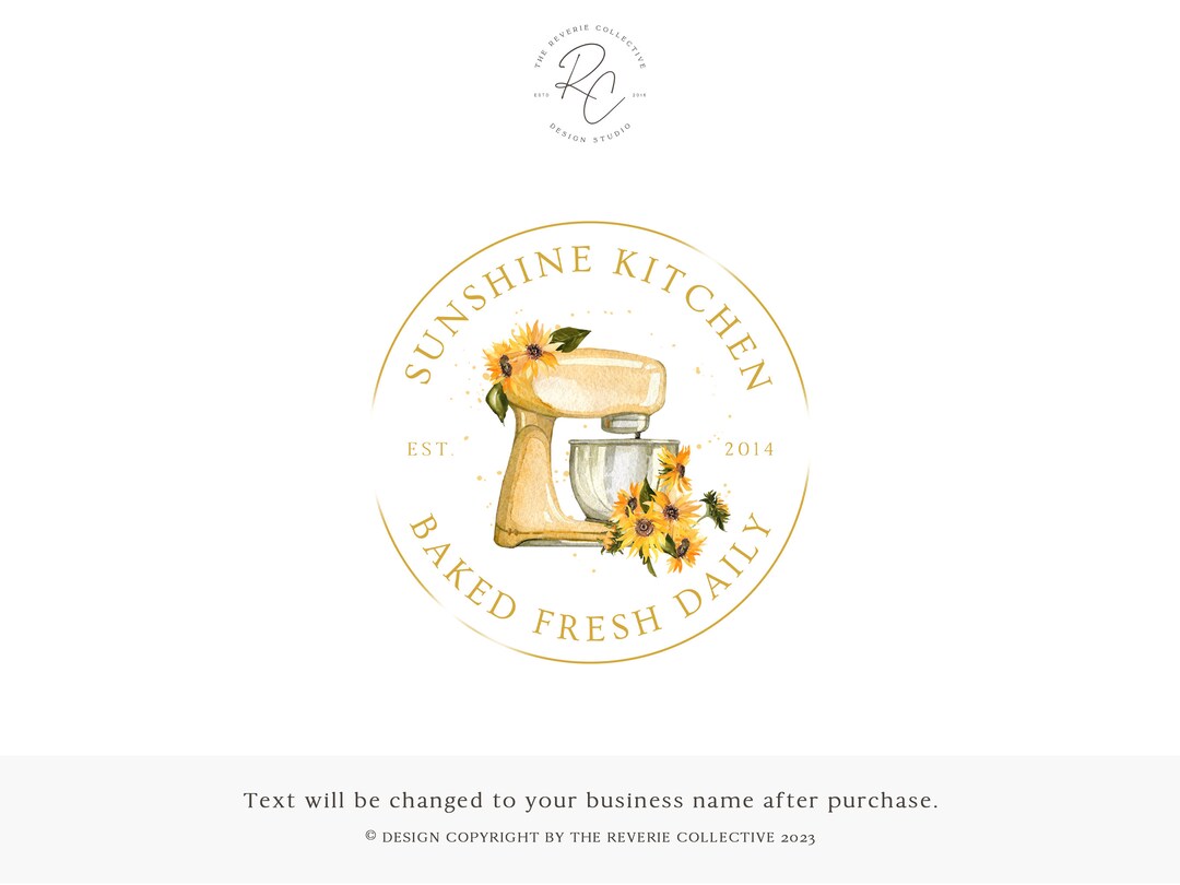 Sunflower Mixer Logo: Watercolor Bakery Premade Logo Design - Etsy UK