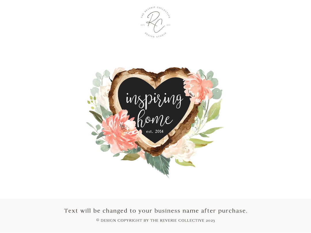 Wood Slice Logo, Heart Logo, Farmhouse Logo, Rustic Logo, Nature Logo ...