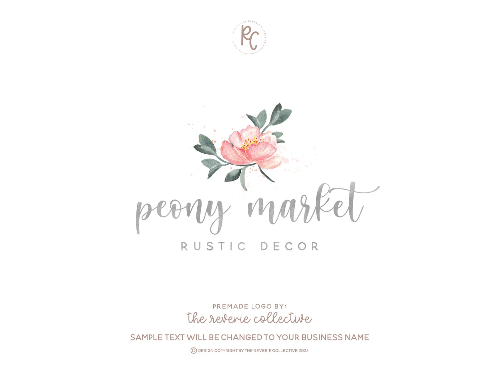 Peony Logo Rustic Logo Farmhouse Logo Watercolor Floral - Etsy
