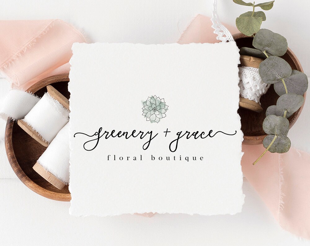 Watercolor Floral Logo Rustic Logo Succulent Logo - Etsy