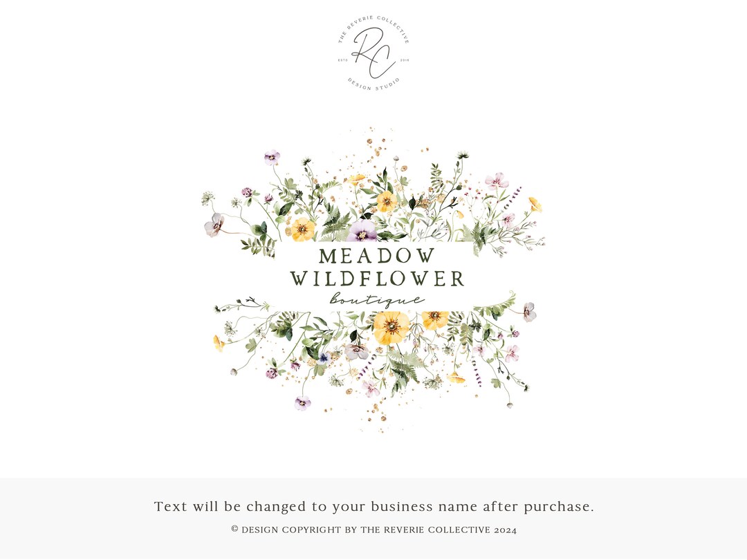 Wildflower Logo, Summer Floral Logo, Watercolor Meadow Logo, Country ...