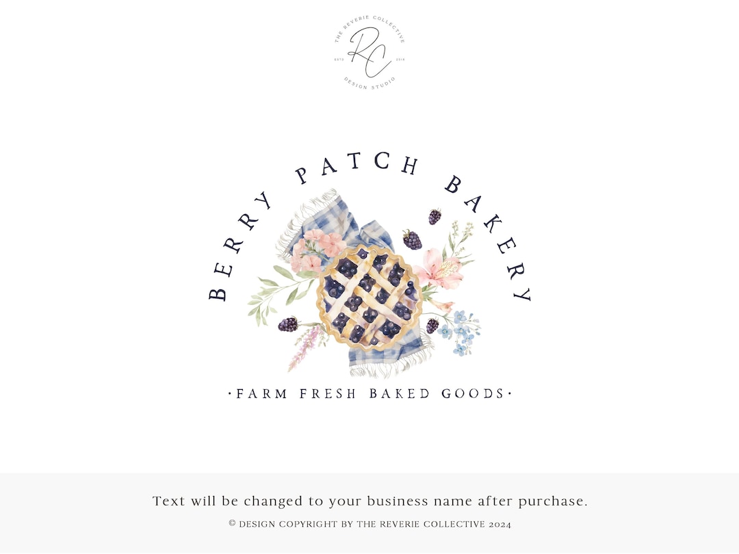 Berry Pie Logo, Home Bakery Logo, Baked Goods Logo, Floral Cottagecore ...