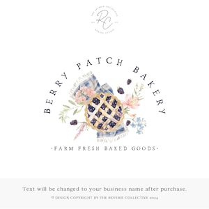 Berry Pie Logo, Home Bakery Logo, Baked Goods Logo, Floral Cottagecore ...