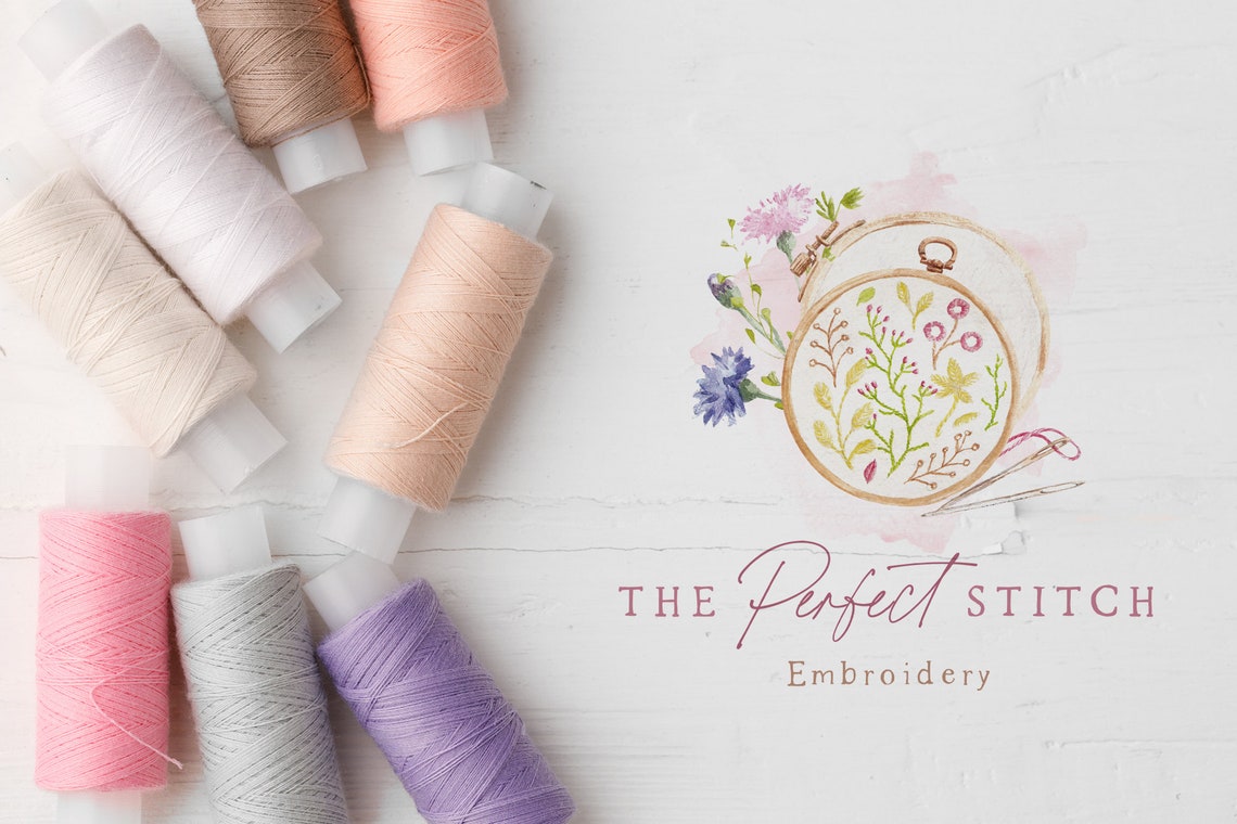 Embroidery Logo Needlework Logo Watercolor Logo Floral - Etsy