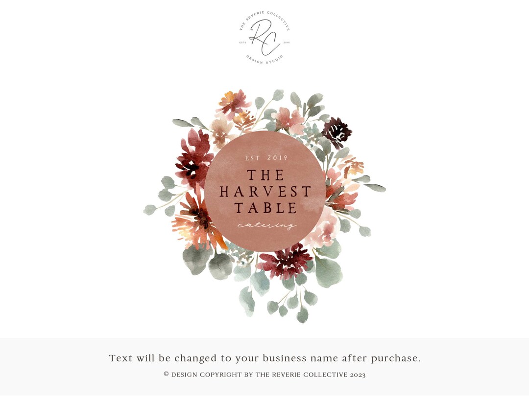 Watercolor Floral Logo, Wreath Logo, Autumn Logo, Fall Logo, Harvest ...