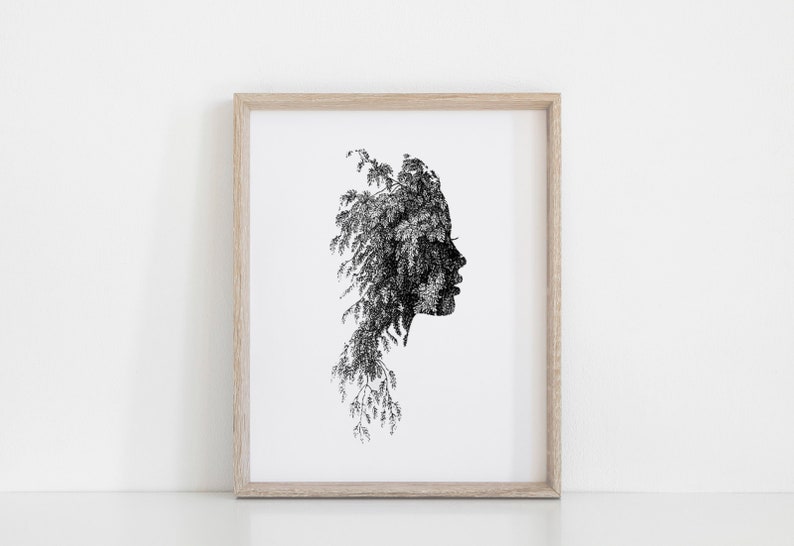 Forest Art Print Double Exposure Print Woman Print Profile | Etsy