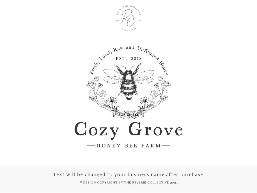 Bee Logo, Fine Art Logo, Honey Logo, Floral Logo, Rustic Logo, Nature ...