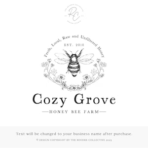 Bee Logo, Fine Art Logo, Honey Logo, Floral Logo, Rustic Logo, Nature ...