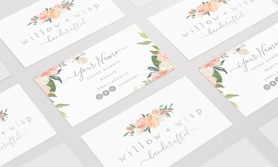 Watercolor Floral Business Card Design: Rustic Farmhouse Style (digital ...