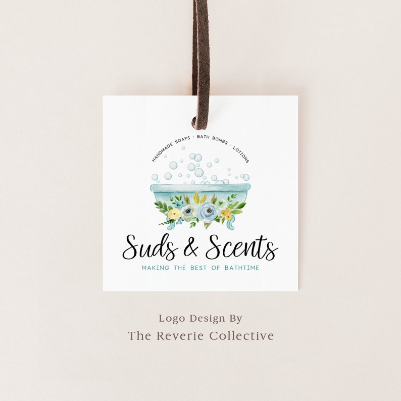 Watercolor Bathtub Logo Design, Floral Soap Boutique Branding, Feminine ...