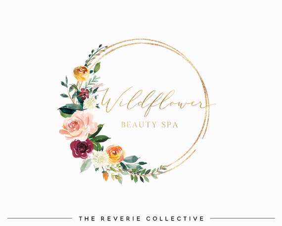 Wreath Logo Round Logo Rose Logo Circle Logo Watercolor | Etsy