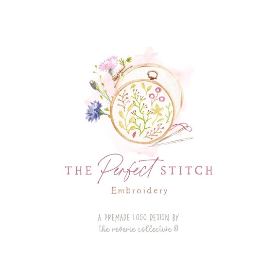 Embroidery Logo Needlework Logo Watercolor Logo Floral | Etsy