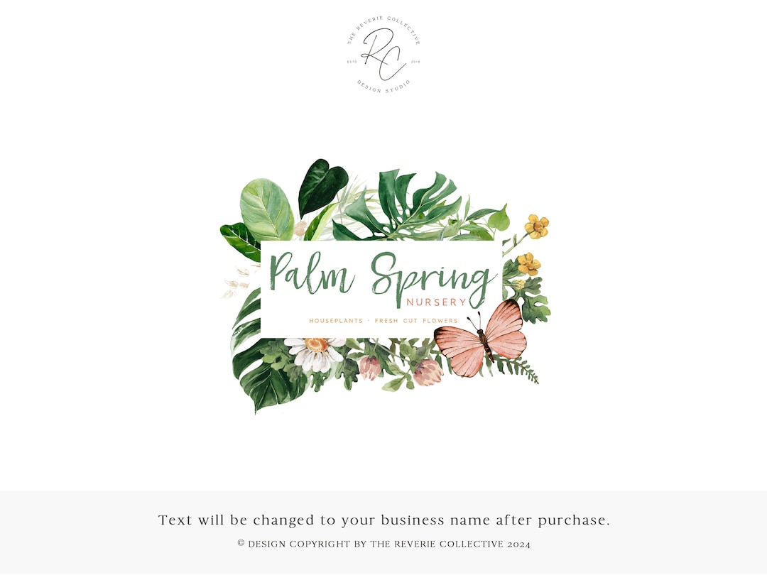 Palm Frond Logo, Wildflower Logo, Watercolor Botanical Logo, Lush Leaf ...