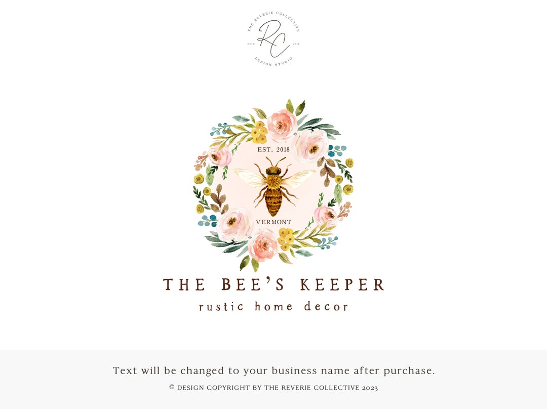 Bee Logo, Watercolor Floral Logo, Bug Logo, Nature Logo, Wreath Logo ...