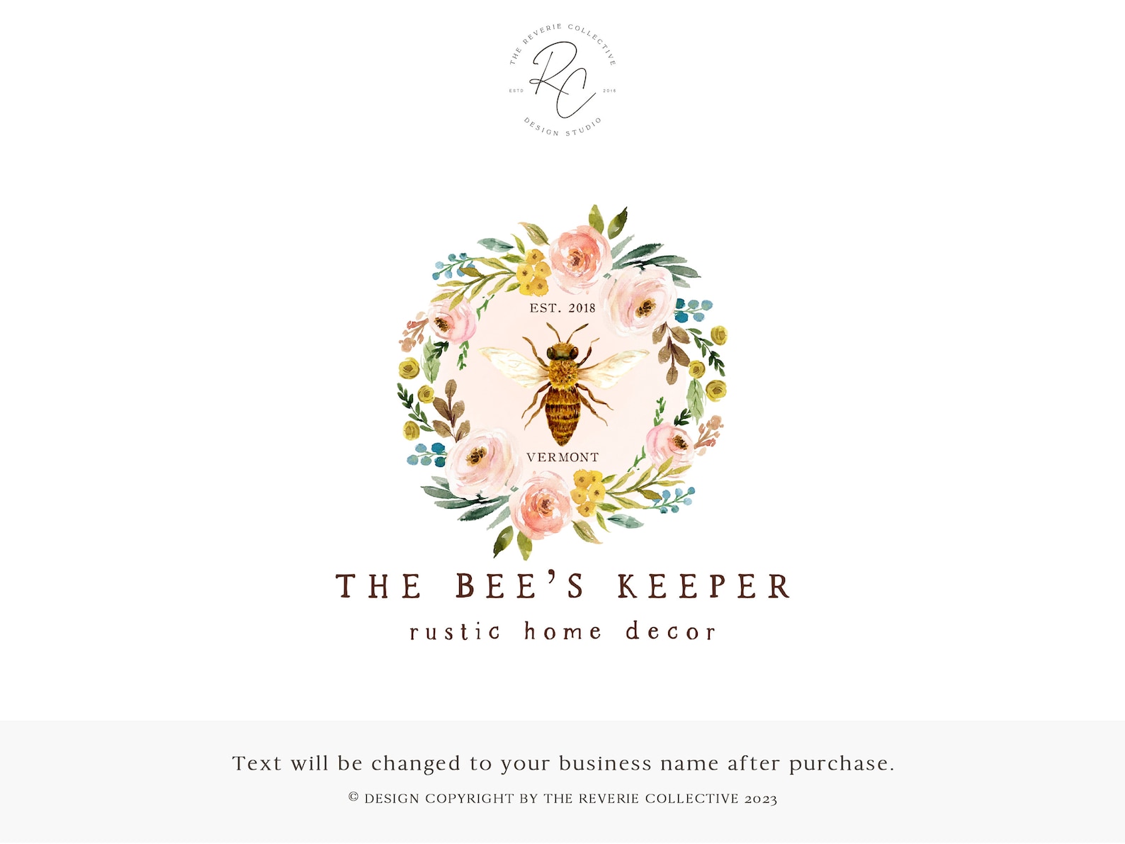 Bee Logo, Watercolor Floral Logo, Bug Logo, Nature Logo, Wreath Logo ...