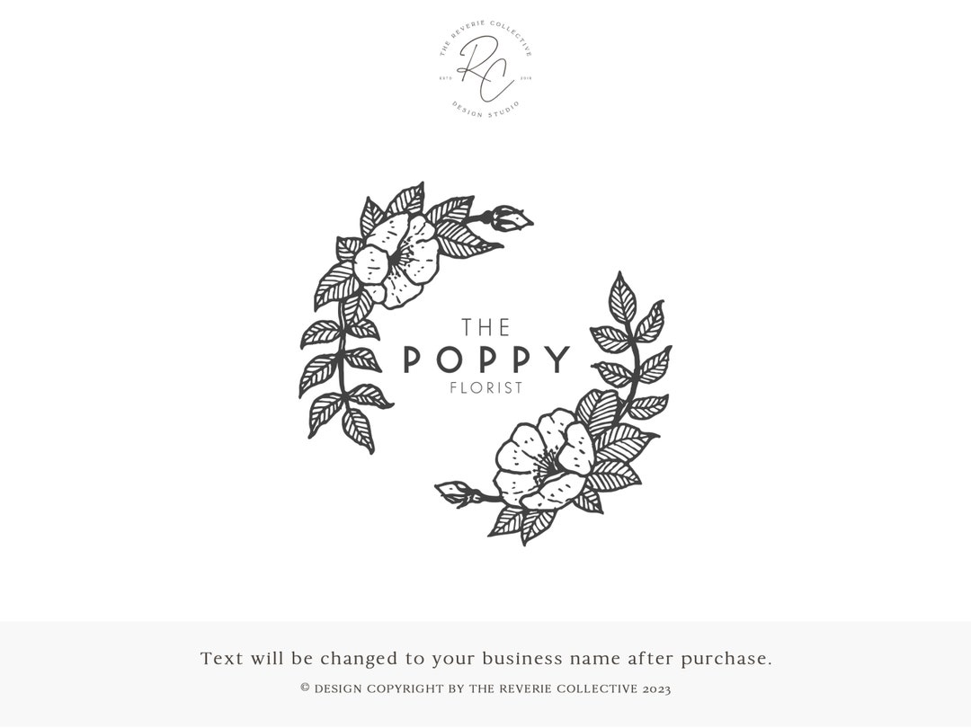 Floral Logo, Poppy Logo, Hand Drawn Logo, Round Logo, Circle Logo ...