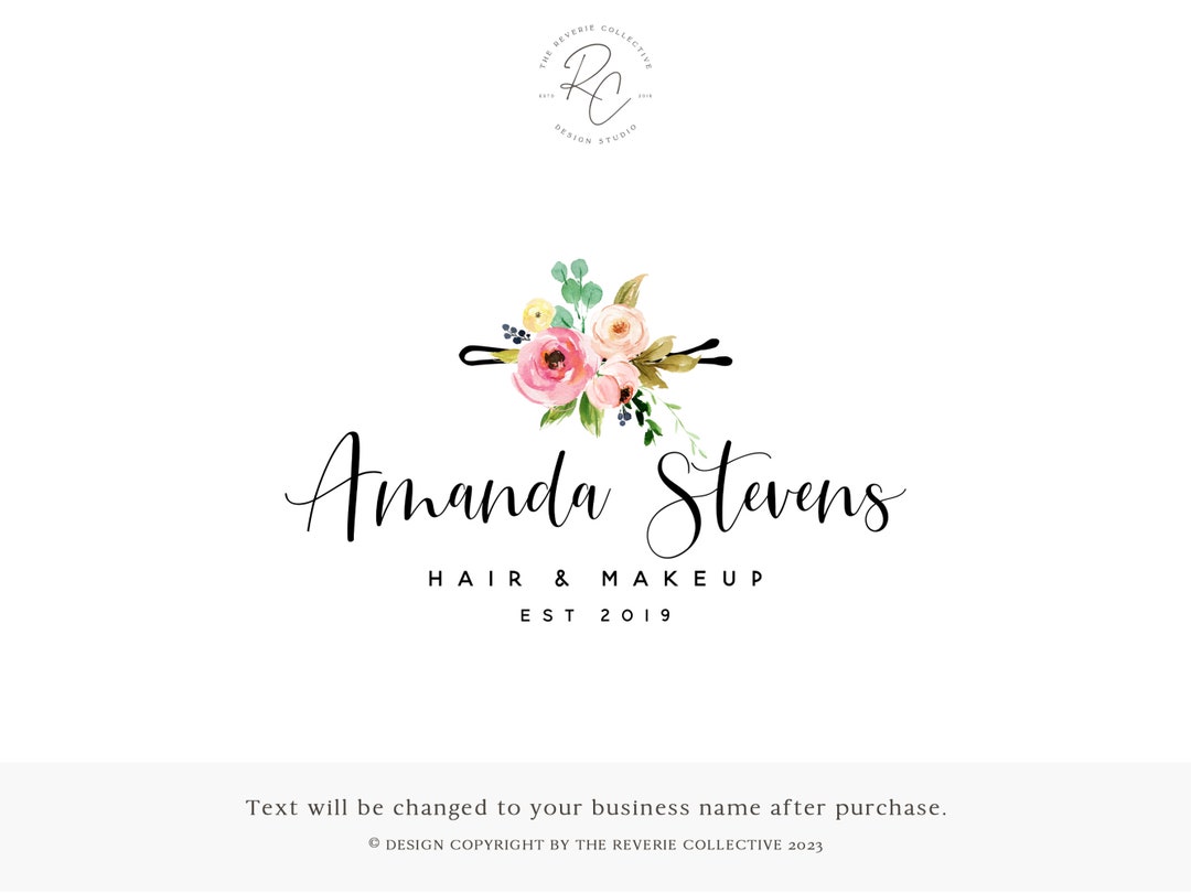 Watercolor Logo, Bobby Pin Logo, Hair Logo, Beauty Logo, Hairstylist ...