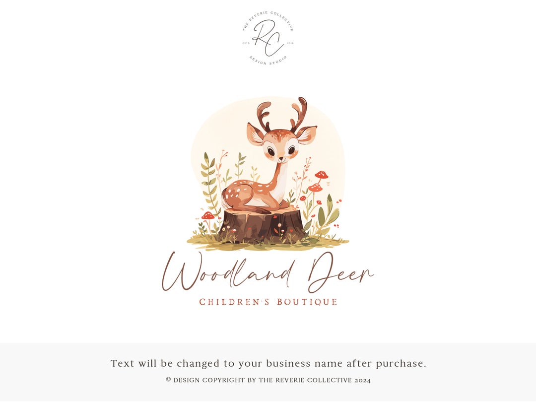 Woodland Deer Logo Design, Whimsical Forest Branding, Storybook Fawn ...