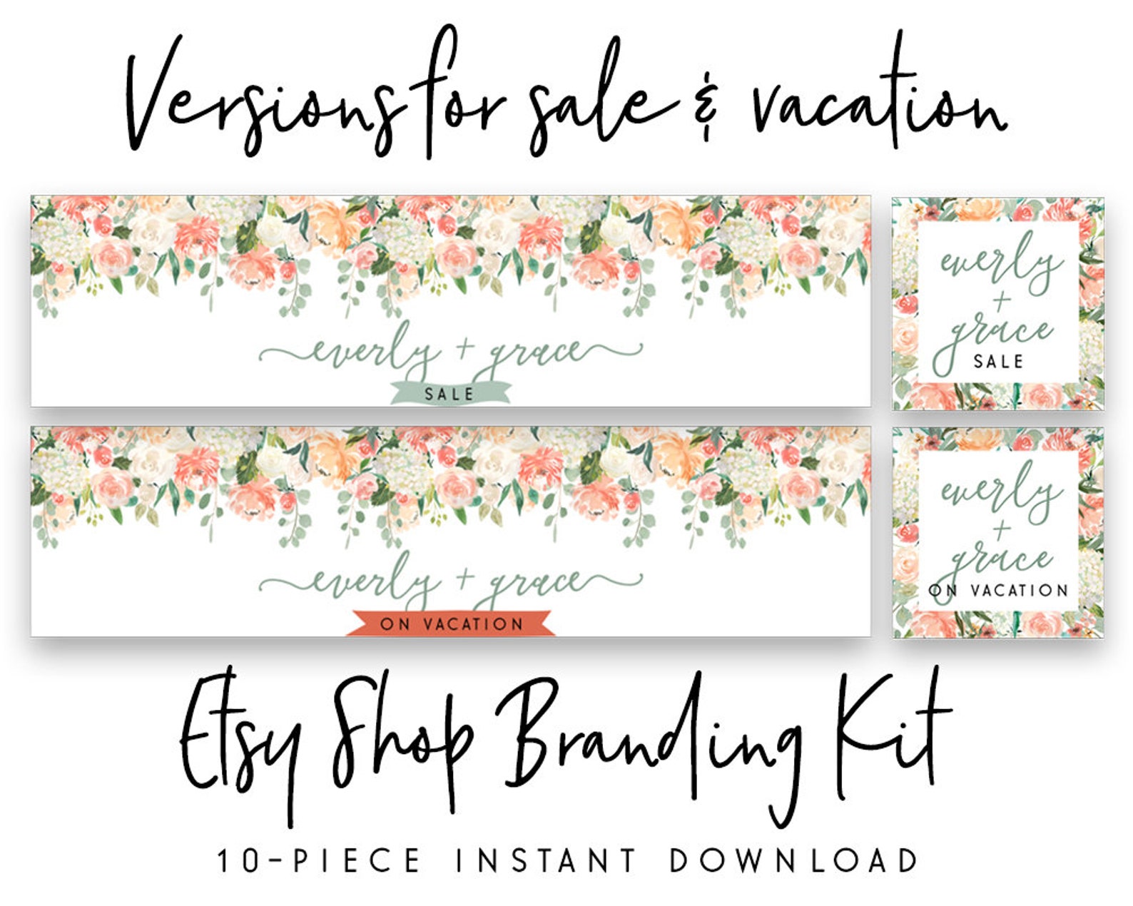 Etsy Shop Set Etsy Banner Floral Logo Branding Kit Etsy - Etsy