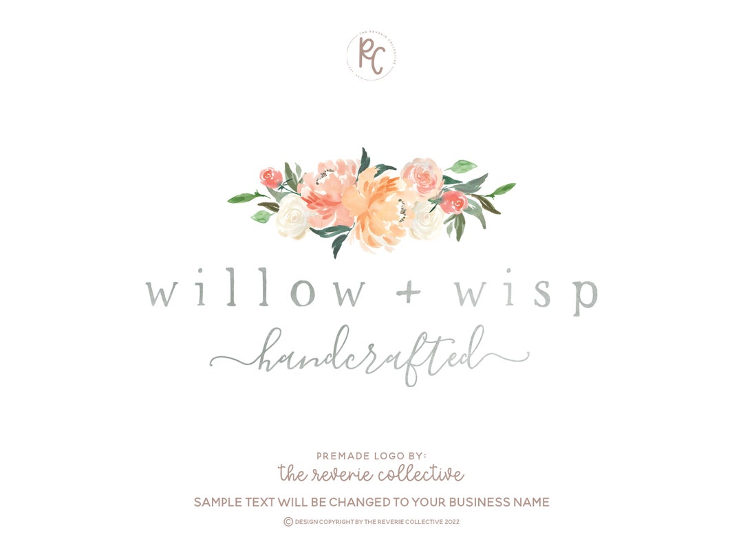 Watercolor Floral Logo Rustic Logo Wildflower Logo - Etsy