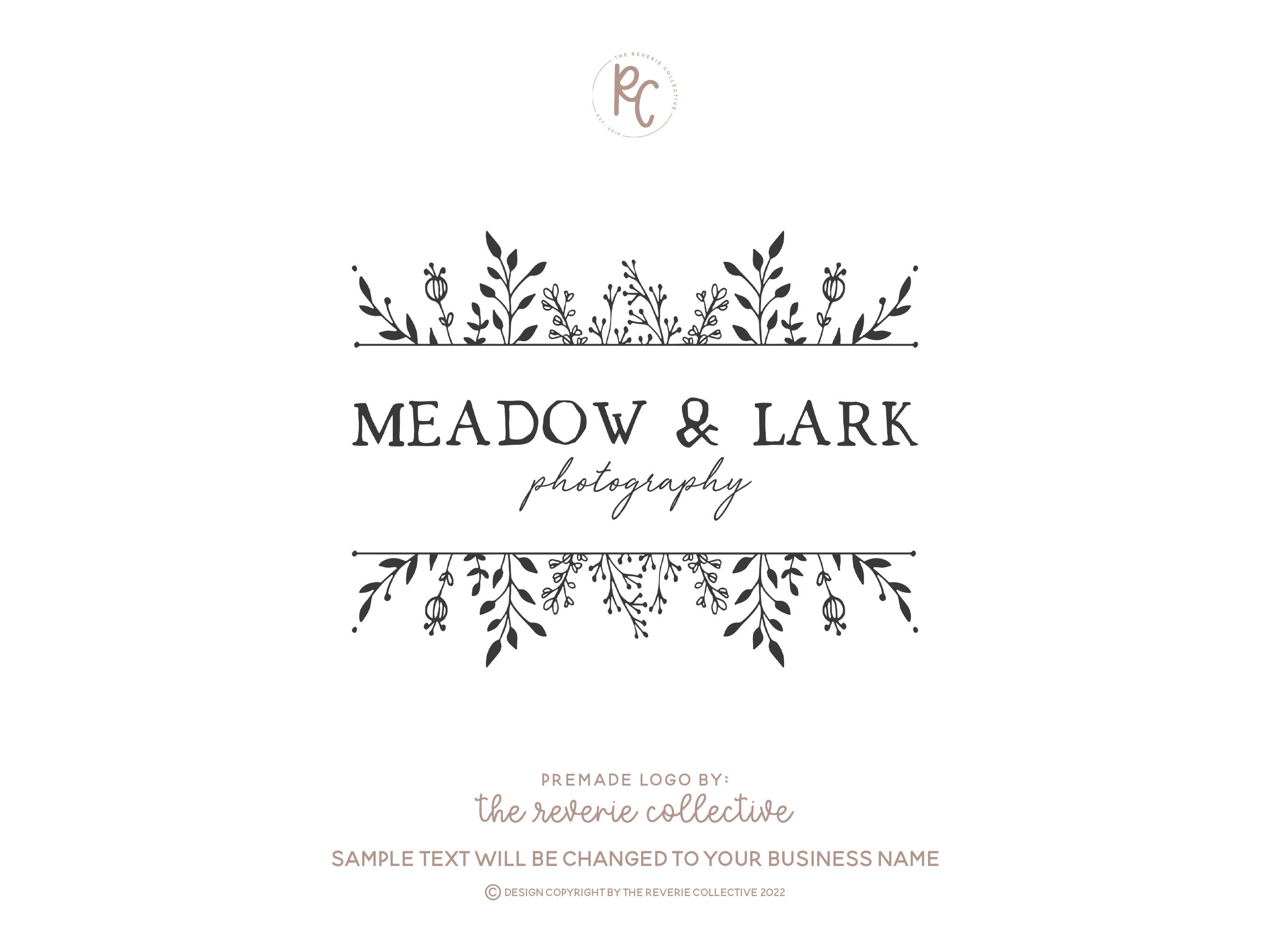 Rustic Floral Logo Hand Drawn Logo Black & White Logo | Etsy