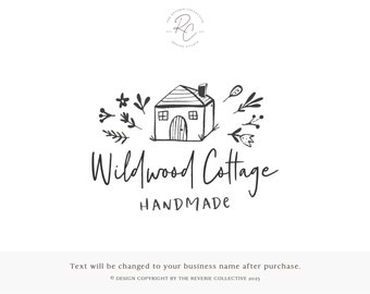 Hand-drawn Cottage House Premade Logo Design, Charming Rustic Farmhouse ...
