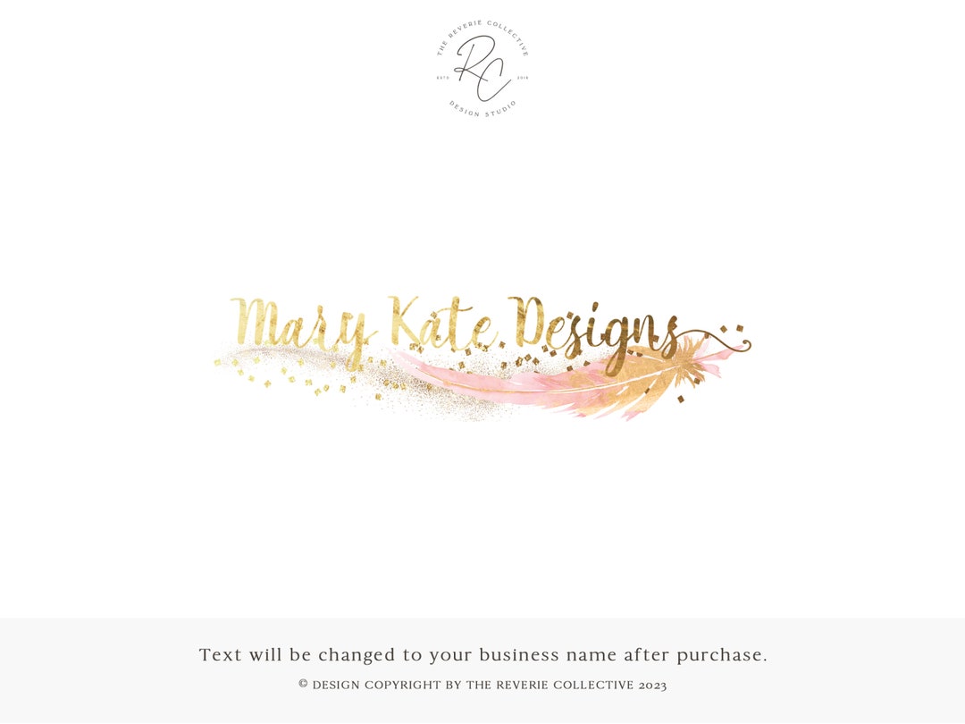 Feather Logo, Gold Foil Logo, Cursive Logo, Glitter Logo, Art Logo ...