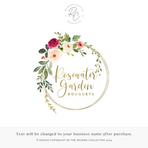 Watercolor Floral Logo, Rose Logo, Botanical Logo, Gold Foil Logo ...