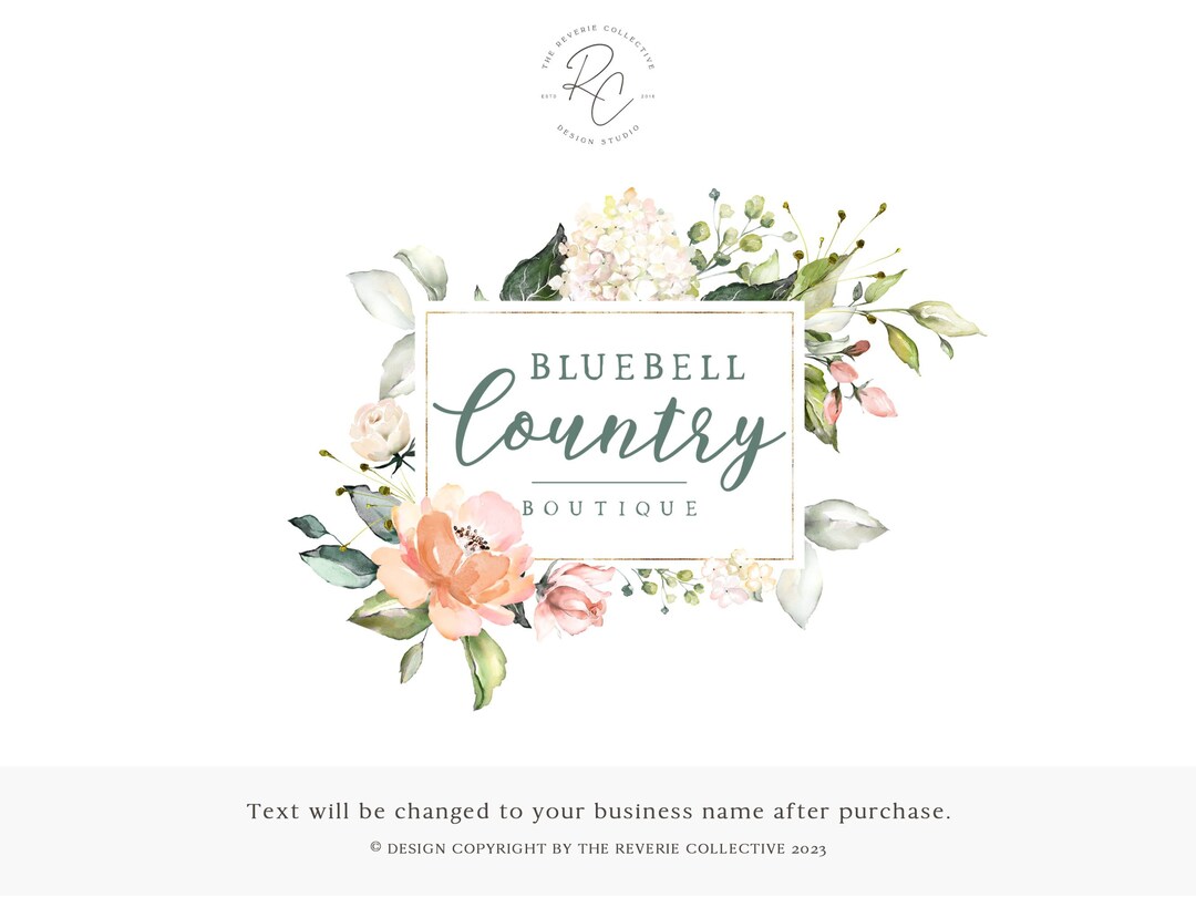 Country Logo, Watercolor Logo, Floral Logo, Bouquet Logo, Farmhouse ...