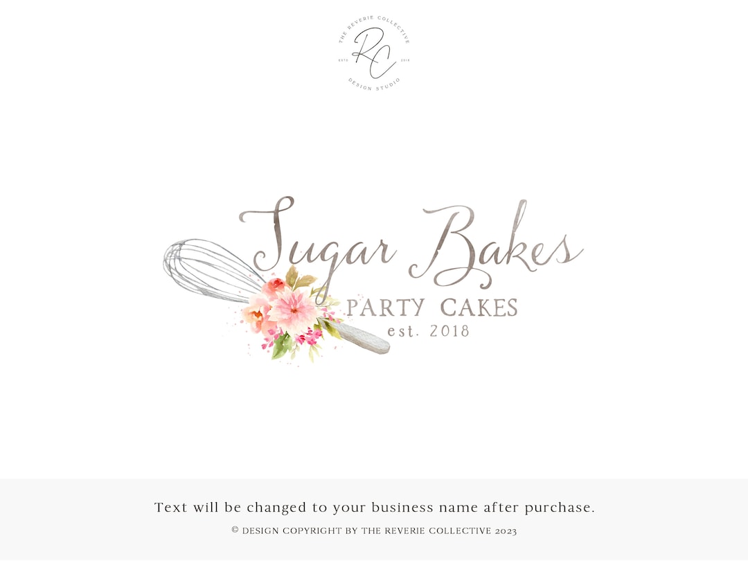 Whisk Logo, Baking Logo, Bakery Logo, Watercolor Floral Logo, Farmhouse ...