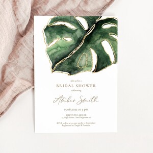 STERA Greenery Bridal Shower Invitation, Printable Monstera Leaf Invite ...